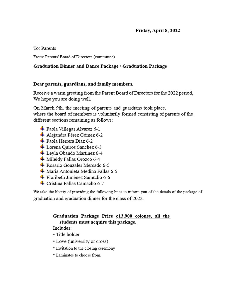 Announcement Dinner Packages and Portfolios | PDF