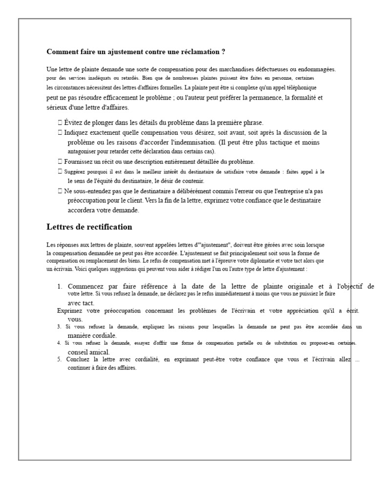 Guide pour rédiger une lettre de réclamation | PDF