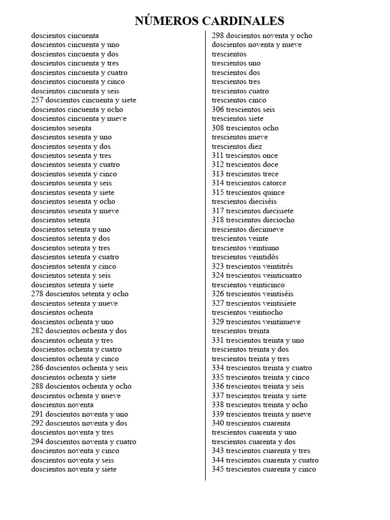 Cardinal Numbers in English From 1 To 500 | PDF