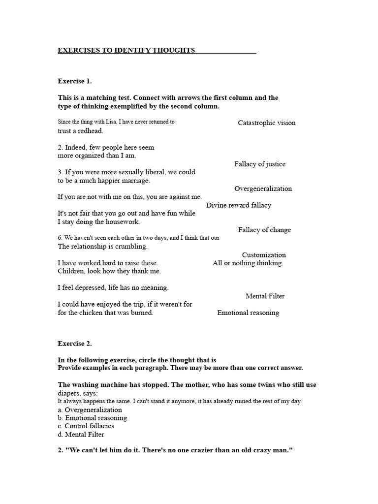 Exercises To Identify Thoughts | PDF