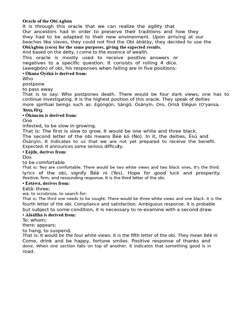 Oracle of the Obi Agbón | PDF