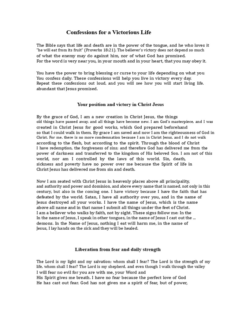 Daily Confessions for Victory | PDF | Confession (Religion) | Jesus