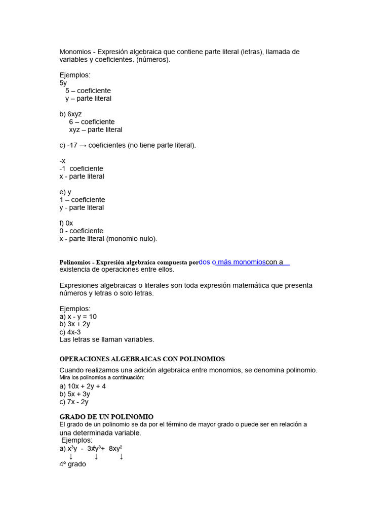 Adición y Sustracción de Polinomios | PDF | Matemáticas De La ...