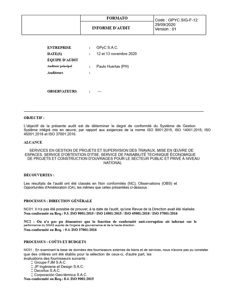 Modèle de Rapport D'audit | PDF | Audit