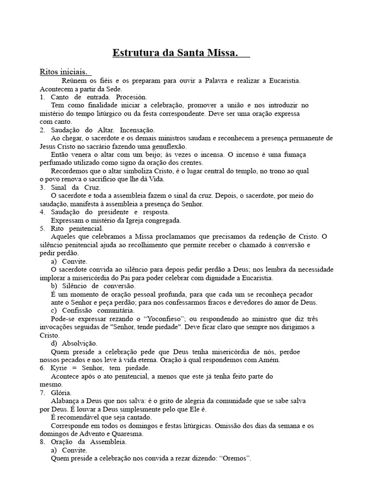 Estrutura da Santa Missa | PDF | Eucaristia | Oração
