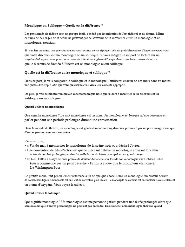 Monologue et Soliloque : Différences clés | PDF | William Shakespeare ...