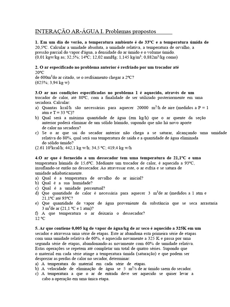 Enunciados Problemas IAA I | PDF | Umidade | Calor