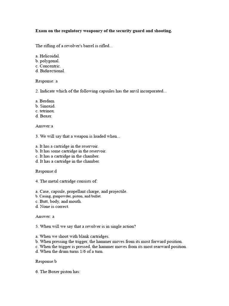 Exam On The Regulatory Armament of The Security and Shooting Guard ...