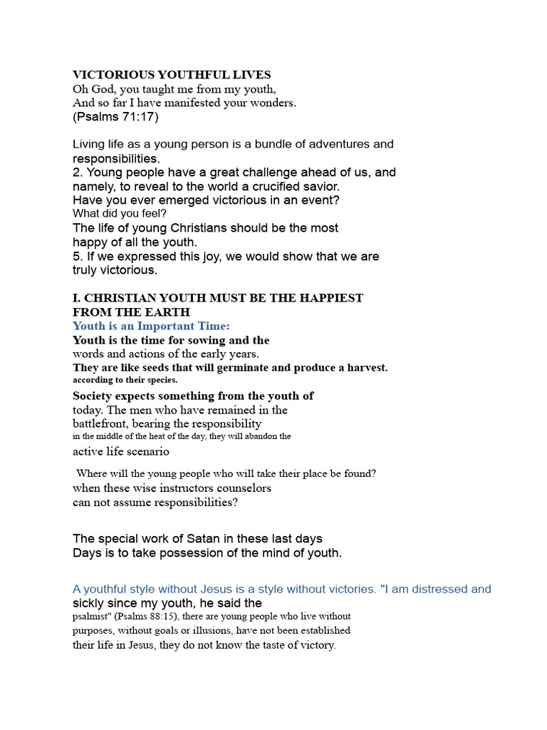 VICTORIOUS YOUTHFUL LIVES | PDF | Satan | Jesus