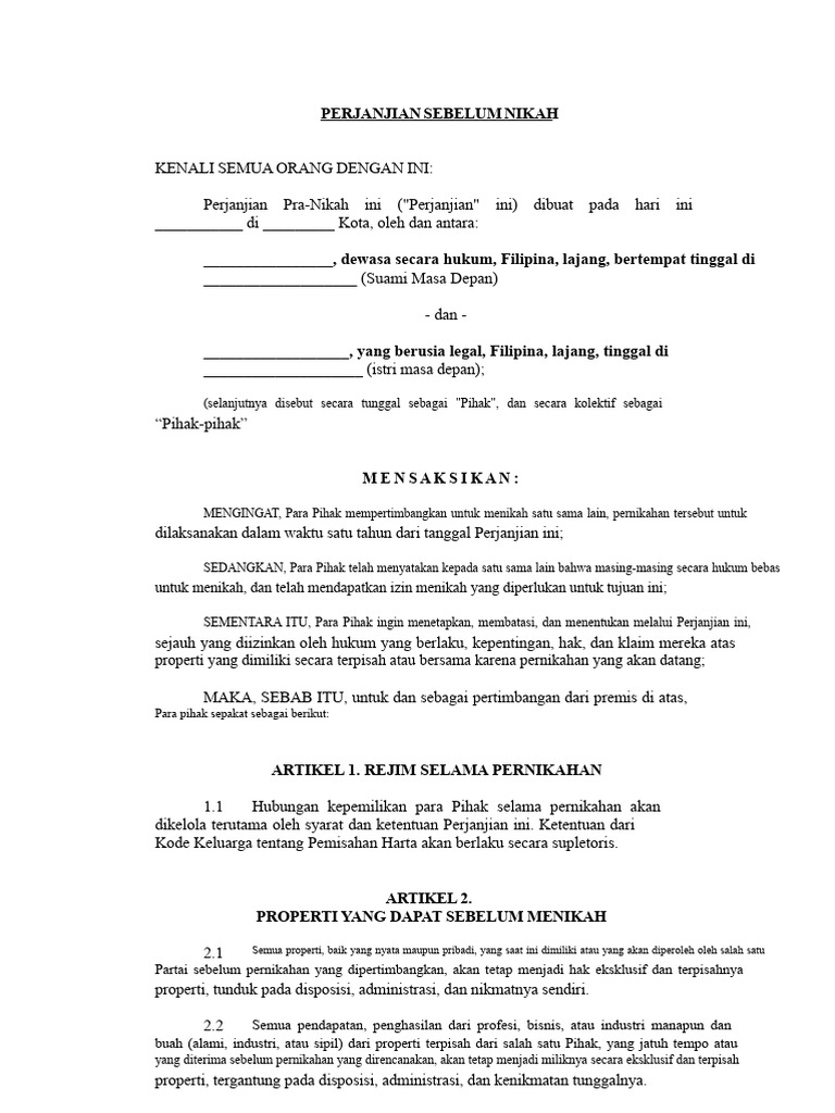 Perjanjian Pra-Nikah: Hak dan Kewajiban | PDF