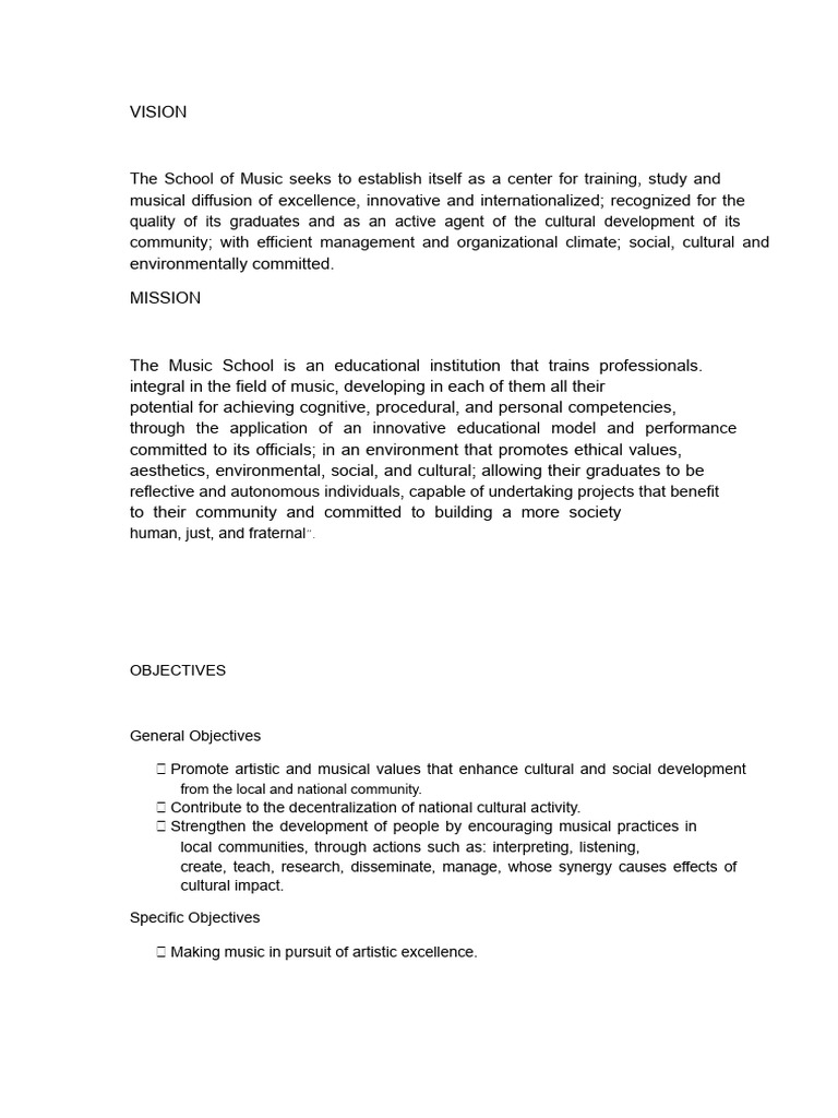 Music School Vision and Objectives | PDF | Value (Ethics) | Community