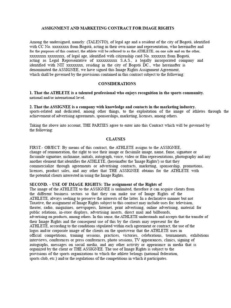 Image Rights Assignment Agreement | PDF | Assignment (Law) | Mail