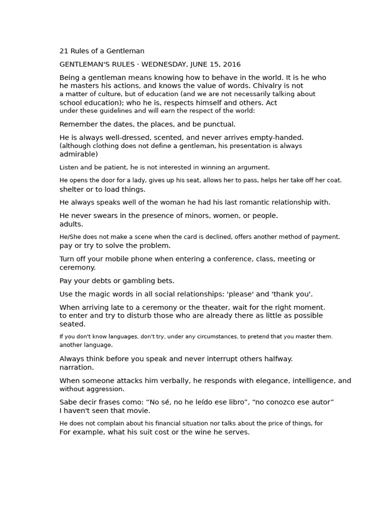 21 Essential Gentleman Rules | PDF