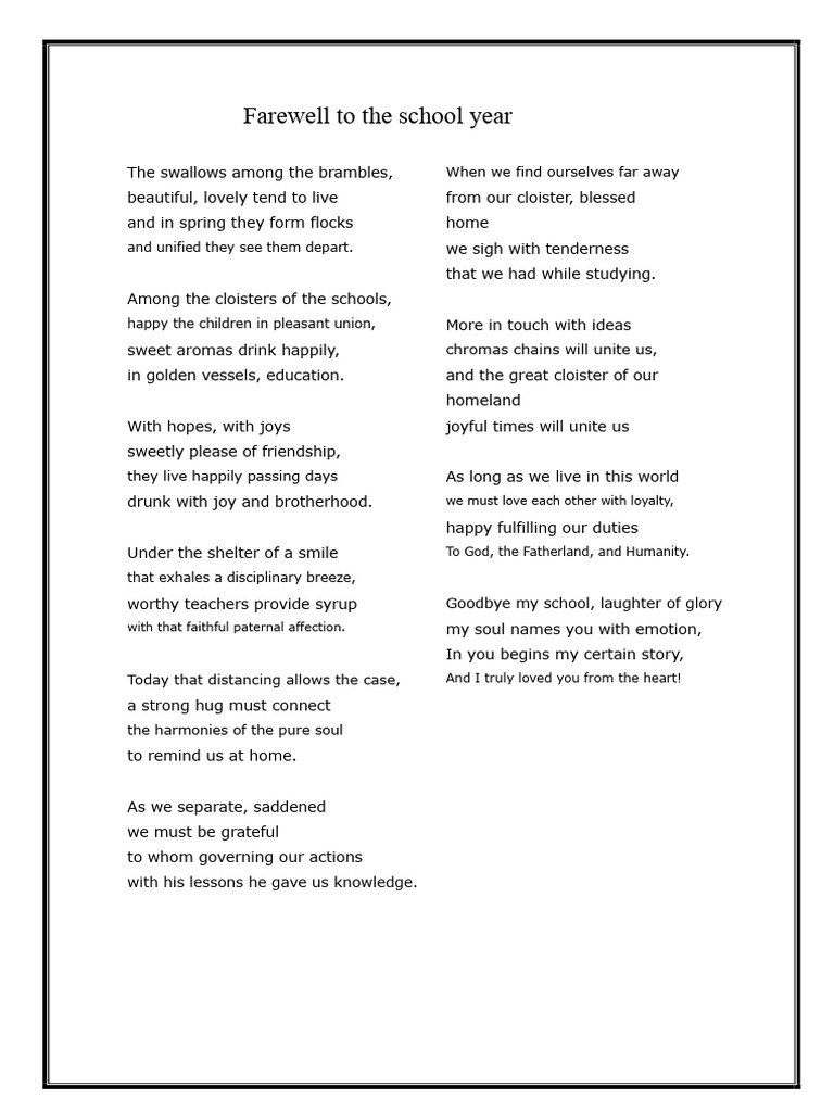 Farewell Poem to School Year | PDF