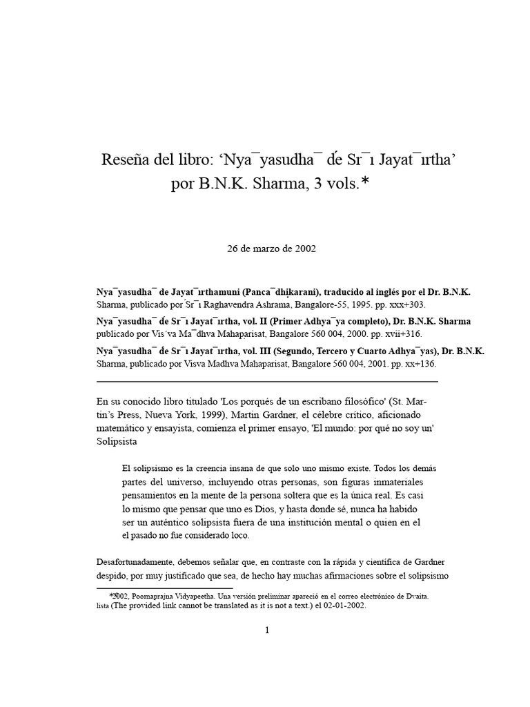 Reseña Sobre Nyayasudha de Jayatirtha | PDF | Escepticismo