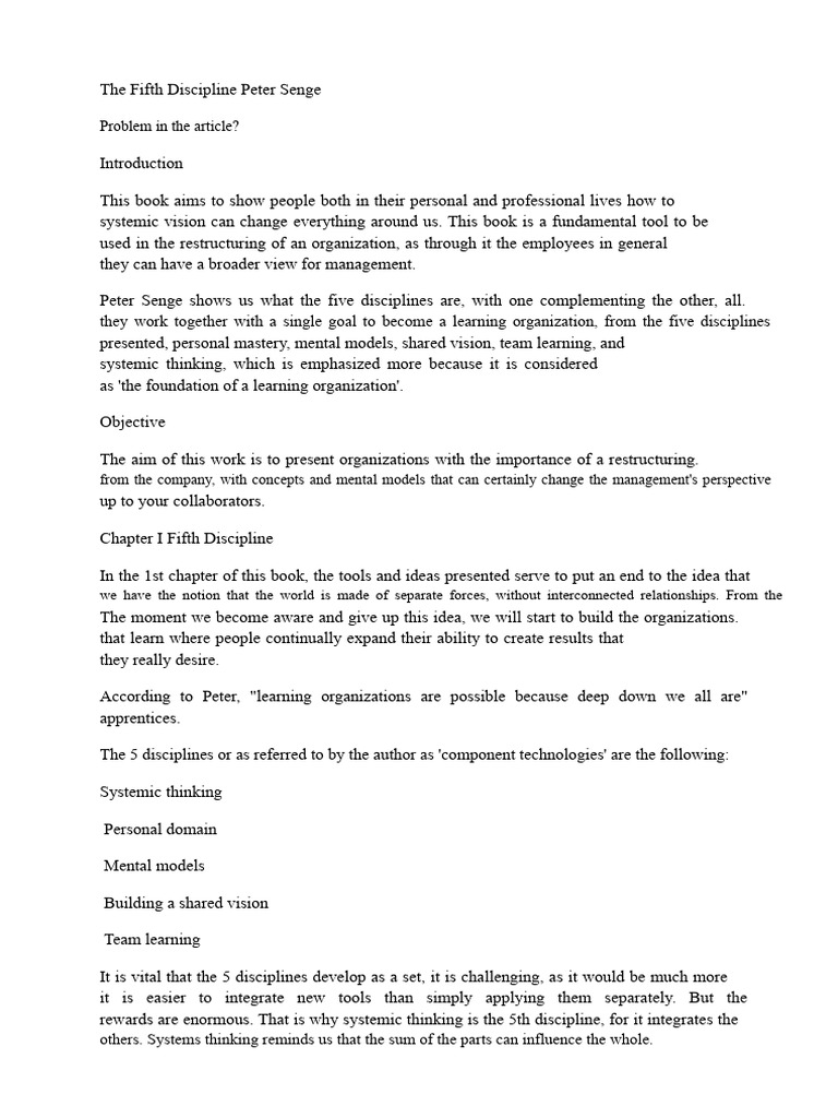 The Fifth Discipline Peter Senge | PDF | Thought | Psychology