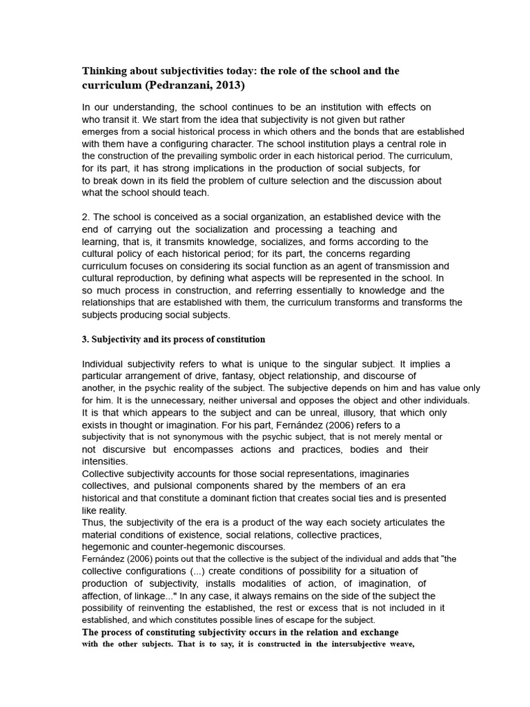 Summary Thinking About Subjectivities Today - Pedranzani-2013 | PDF ...