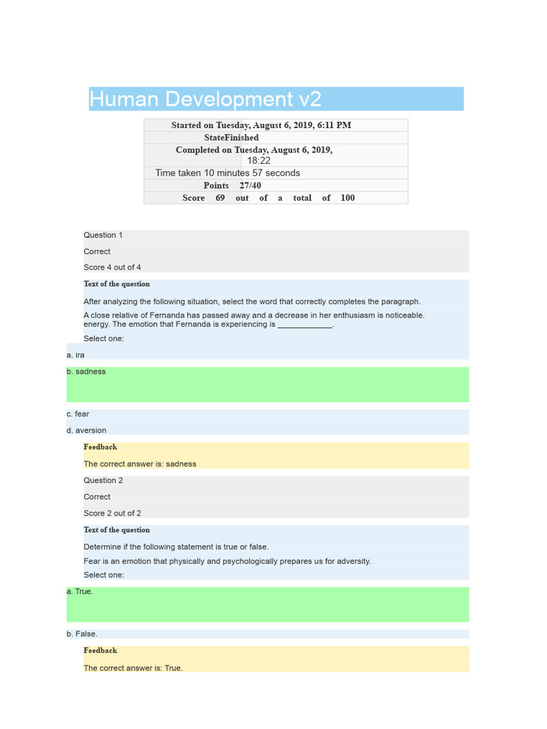 Human Development v2 Questionnaire 1,1.1 | PDF | Truth | Question