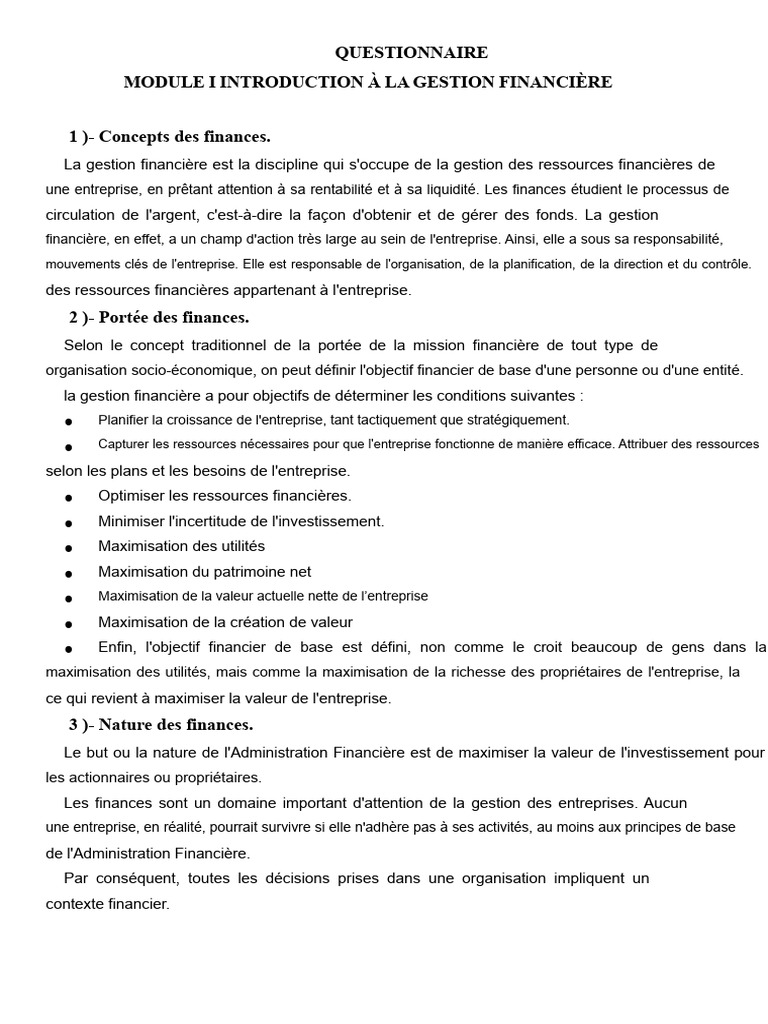 Introduction à la gestion financière | PDF | Business | Investir