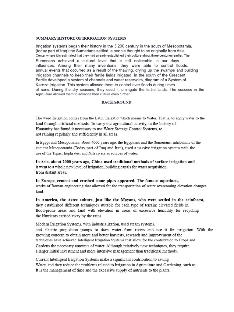 History of Irrigation Systems Explained | PDF | Irrigation | Mesopotamia