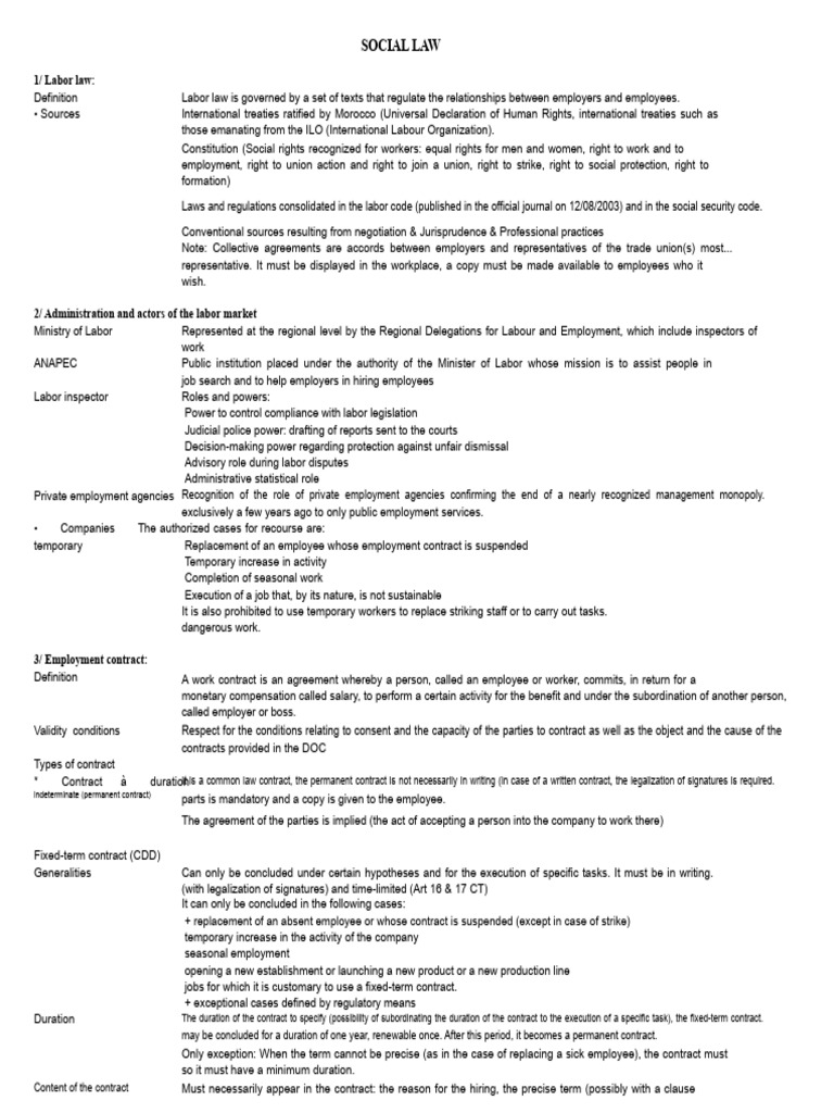 Summary of Labor Law Course | PDF | Labour Law | Employment