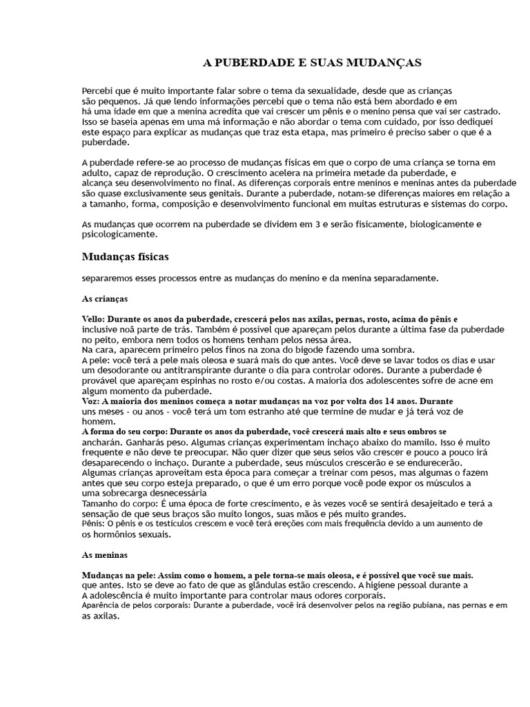 Mudanças na Puberdade: Guia Completo | PDF | Puberdade | Reprodução humana