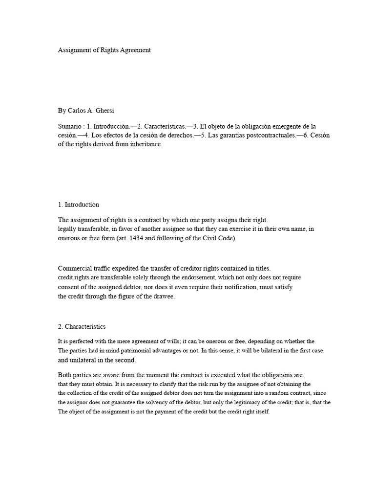 Assignment of Rights Agreement | PDF | Assignment (Law) | Bankruptcy