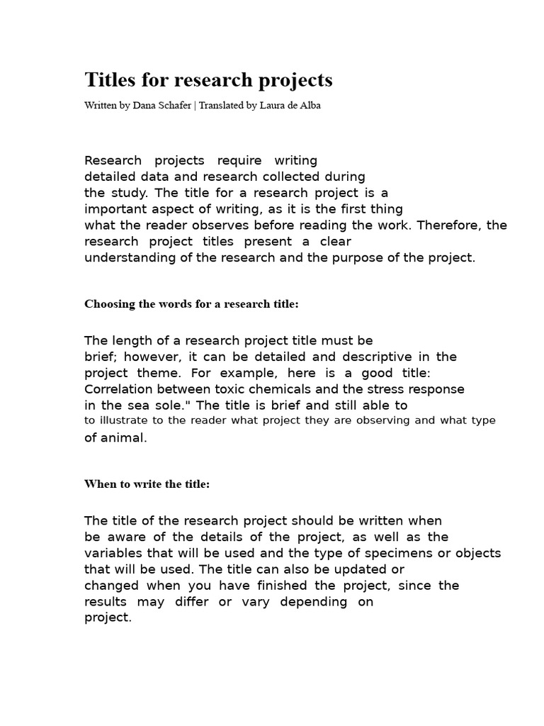 Crafting Effective Research Project Titles | PDF