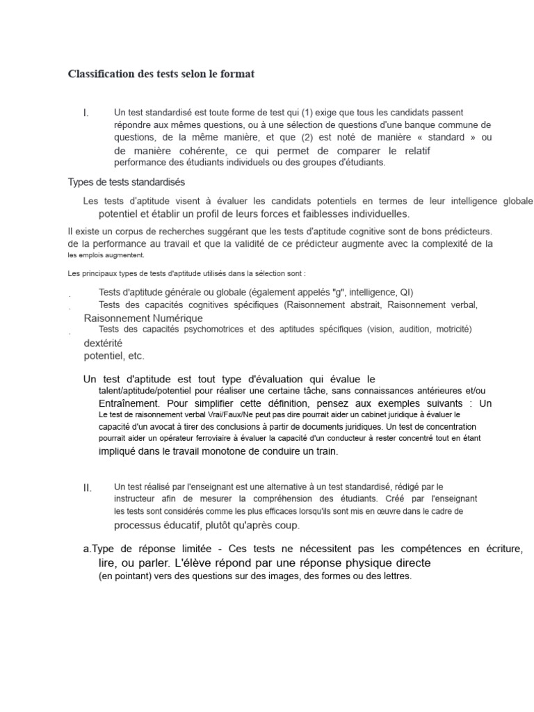 Types de tests et leur classification | PDF | Psychologie | Cognition