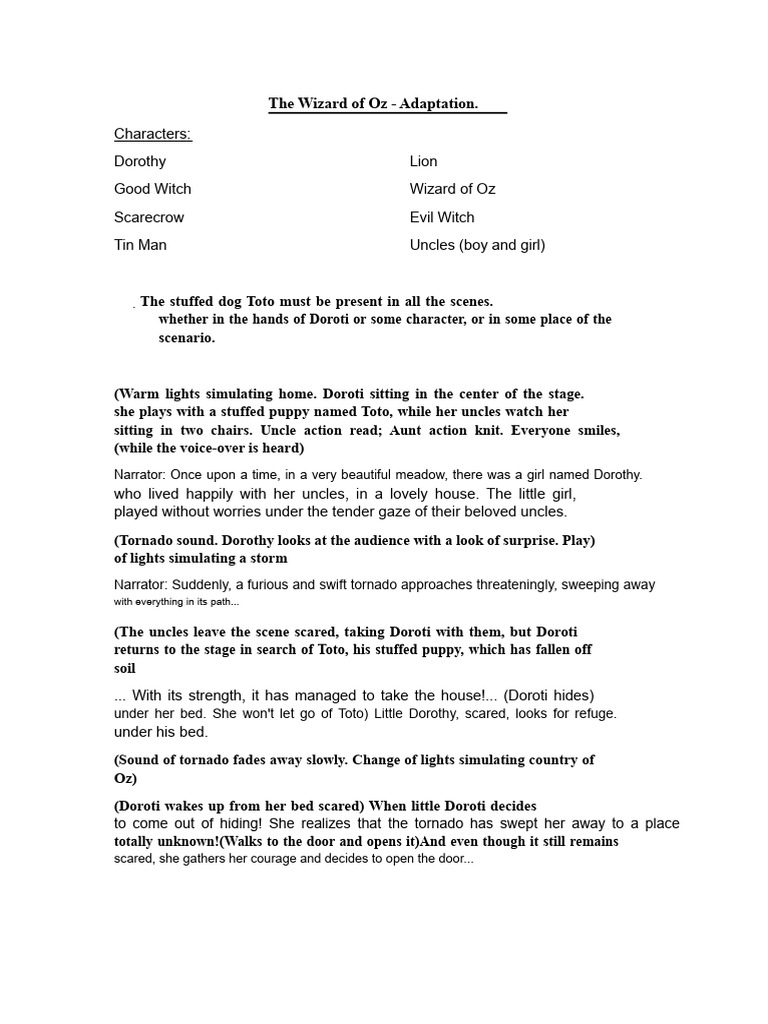 Wizard of Oz Stage Adaptation Script | PDF | Dorothy Gale | Tin Woodman