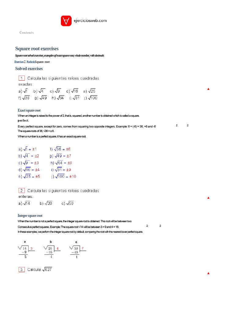 Square Root Exercises and Solutions | PDF | Square Root | Numbers