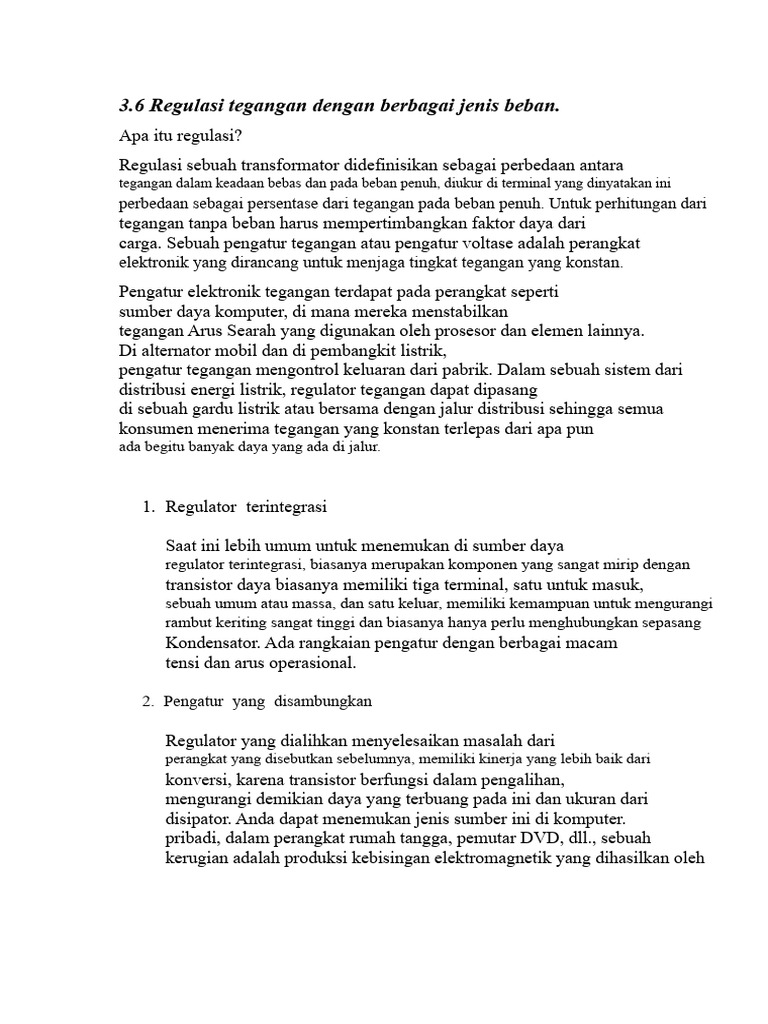 Regulasi Tegangan pada Berbagai Beban | PDF