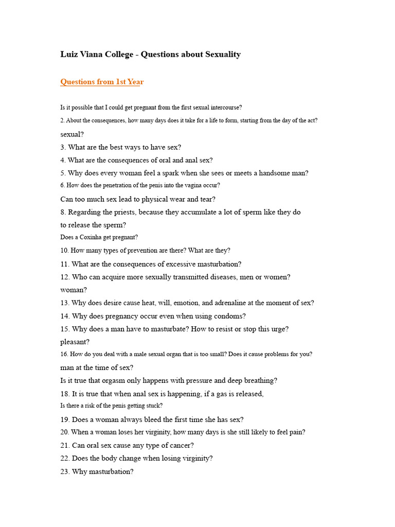 Questions About Sexuality - 1st, 2nd and 3rd Year | PDF | Sexual ...