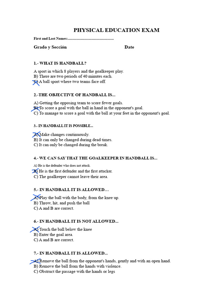 Physical Education Exam | PDF