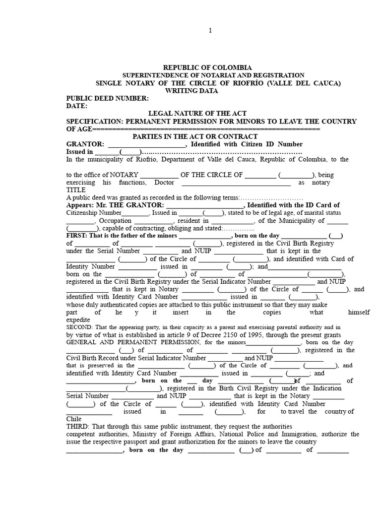 Minute of Public Deed Permission For Minor | PDF | Identity Document ...