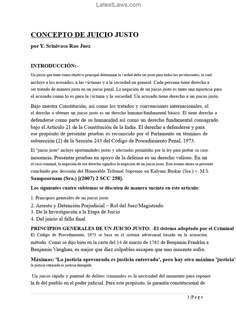 'Concepto de Juicio Justo' Por Y Srinivasa Rao Juez | PDF | Derecho a ...