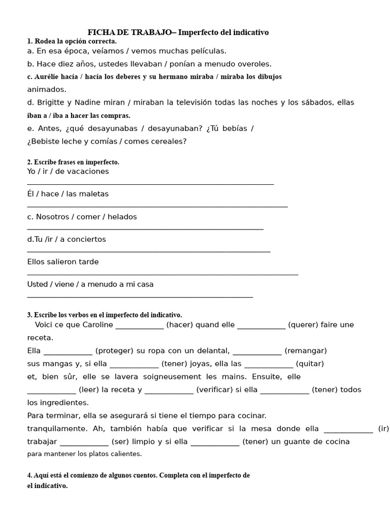 Hoja de Trabajo-imperfecto | PDF