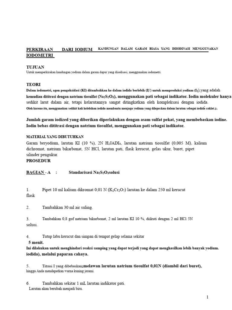 Iodometri untuk Kandungan Yodium Garam | PDF
