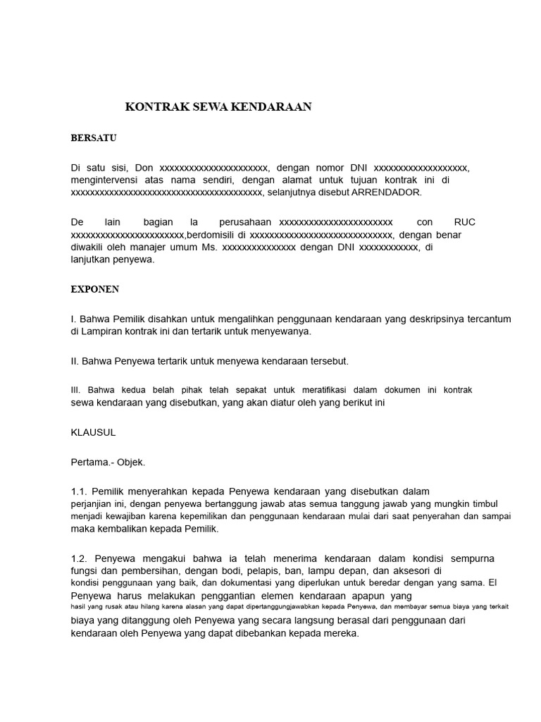 Kontrak Sewa Kendaraan 2022 | PDF