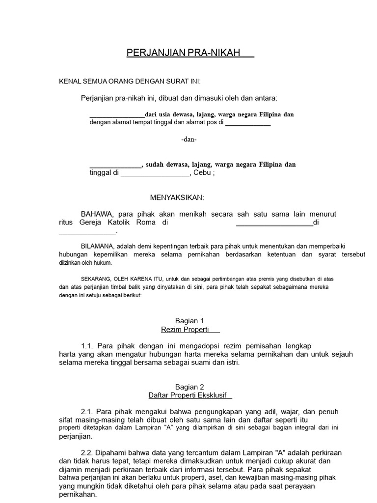 Perjanjian Pra-Nikah Harta Terpisah | PDF