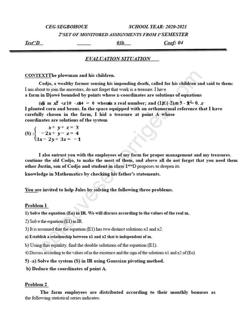 2ND Assignment of The 1ST Semester Mathematics 1ST D 2020-2021 Ceg ...