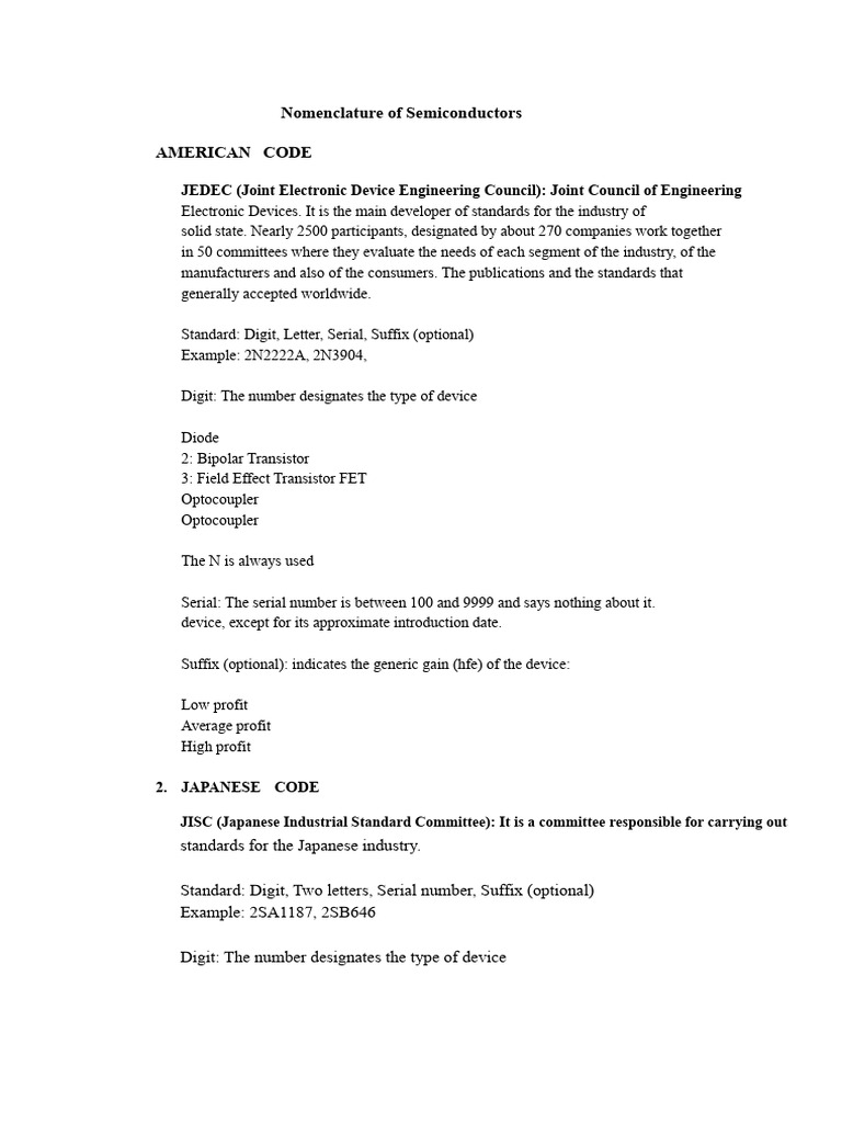Semiconductor Nomenclature Standards | PDF | Transistor | Field Effect ...