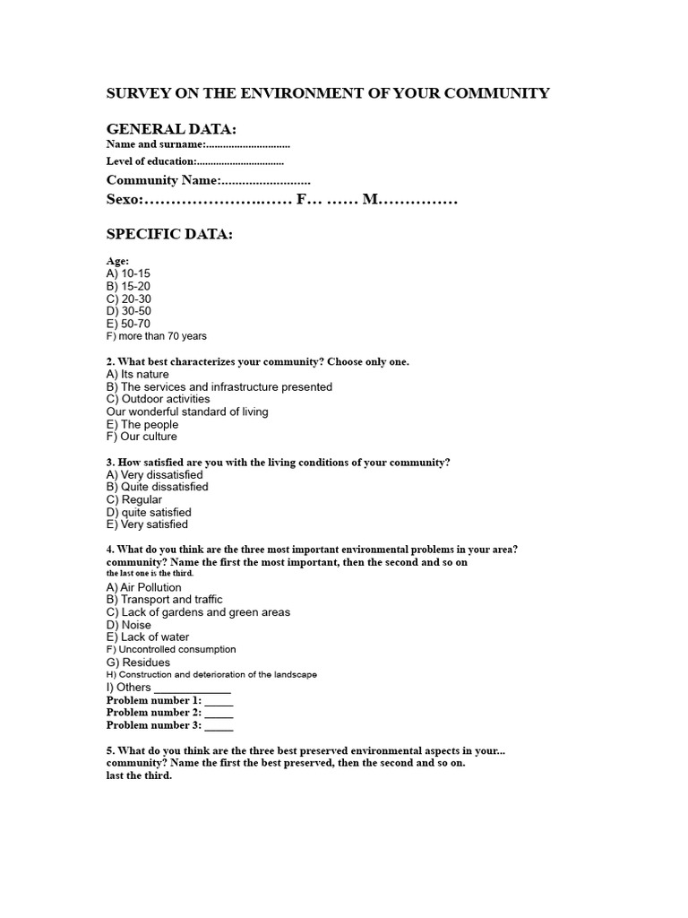 Survey About The Environment of Your Community | PDF | Pollution ...