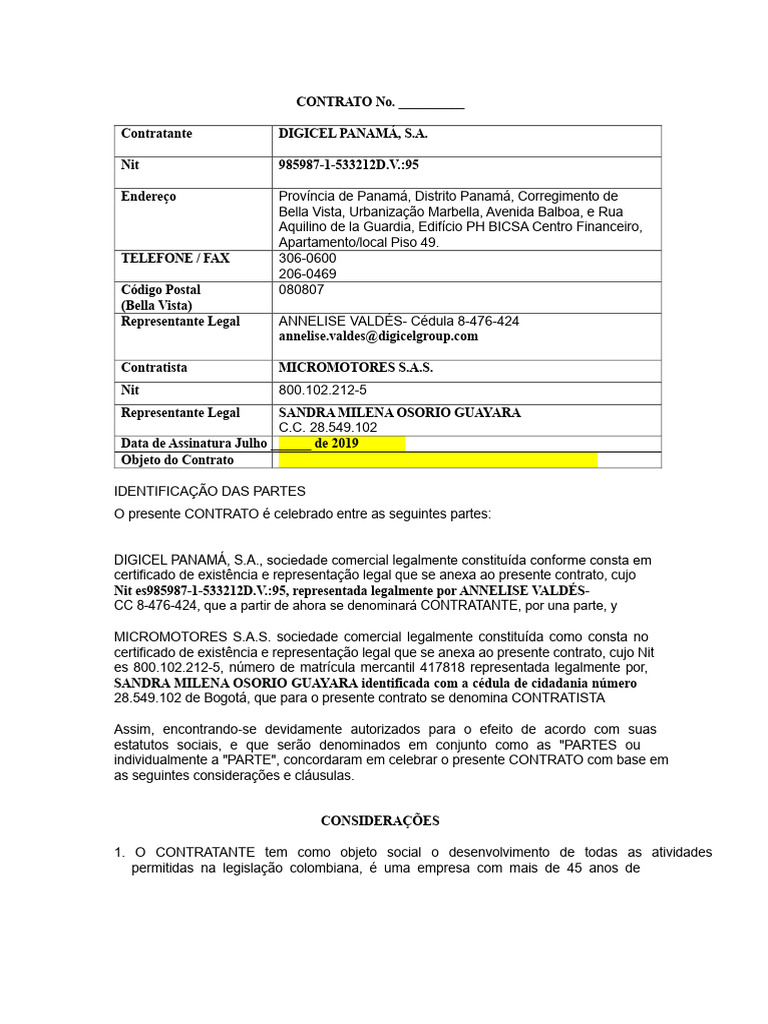 Modelo de Contrato Cliente Exclusividade 1 - Digicel Panamá | PDF ...