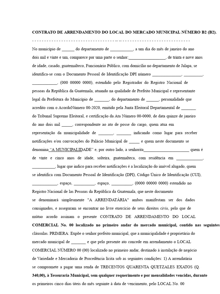 Contrato de Arrendamento Mercado Municipal | PDF | Leasing