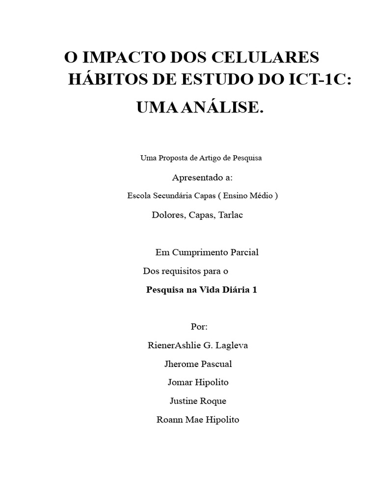 Efeitos dos Celulares nos Hábitos de Estudo | PDF | Celulares | Método ...