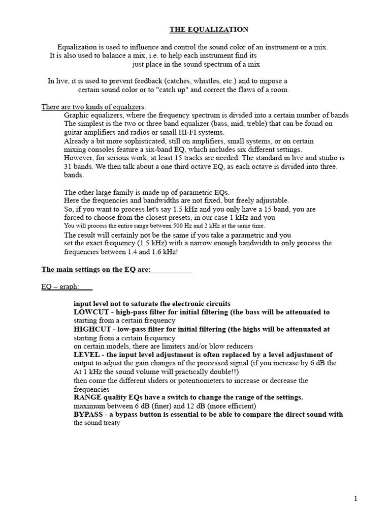 Equalization Sound System | PDF | Equalization (Audio) | Bandwidth (Signal Processing)