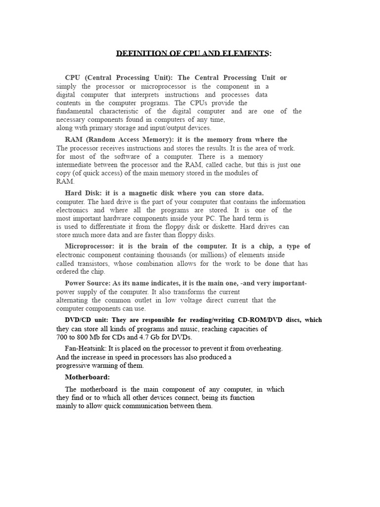 DEFINITION OF CPU AND ELEMENTS topic 2 | PDF | Image Scanner | Random ...