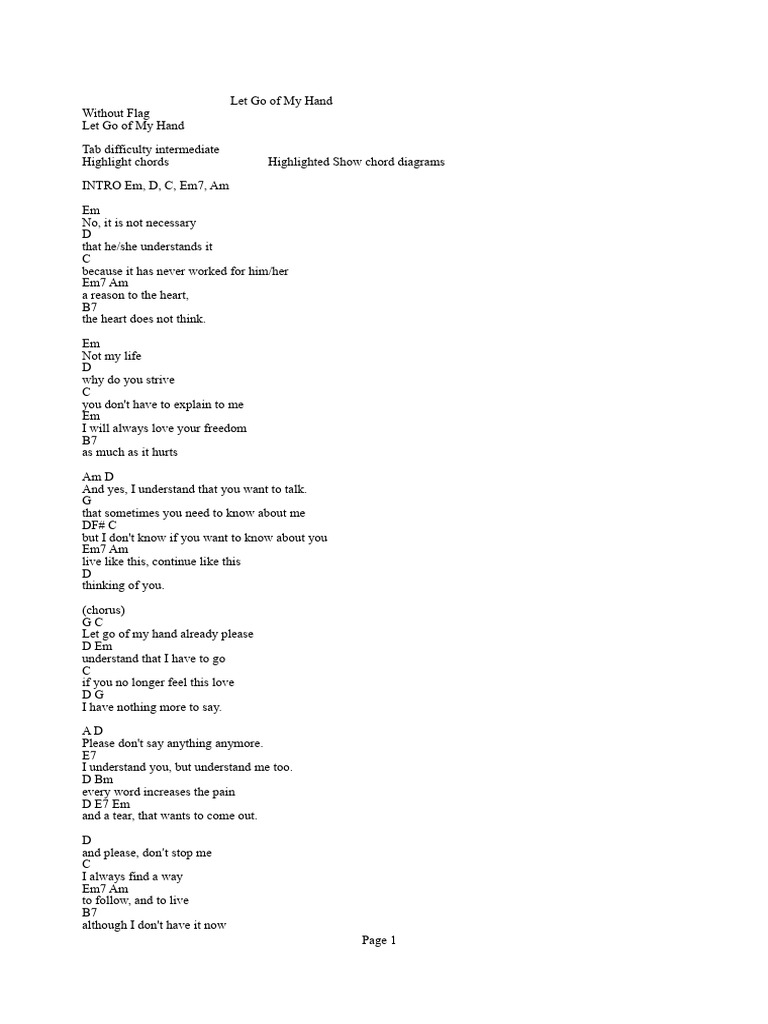 Let Go of My Hand Lyrics and Chords | PDF