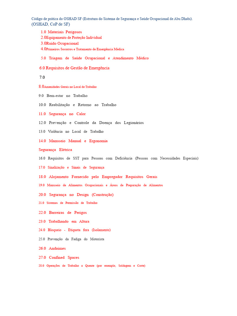 Lista da CoP OSHAD SF | PDF